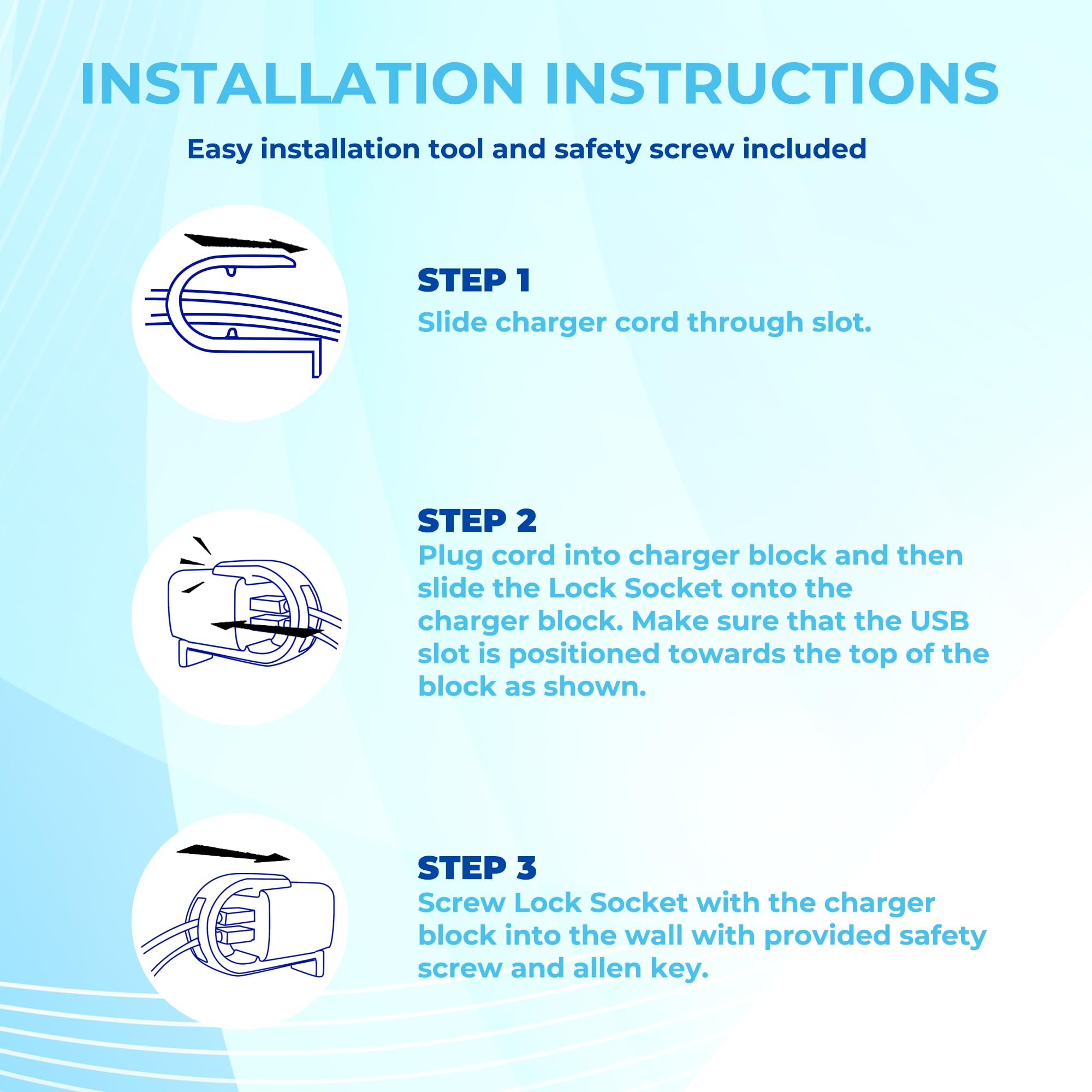 Lock Socket Charger Lock for Ailkin Dual Chargers Anti-Theft & Tug-Proof Charger Lock System A Safety Device to Prevent Unplugging Simplest Way to Lock Your Charger to Wall Plate via Security Screw