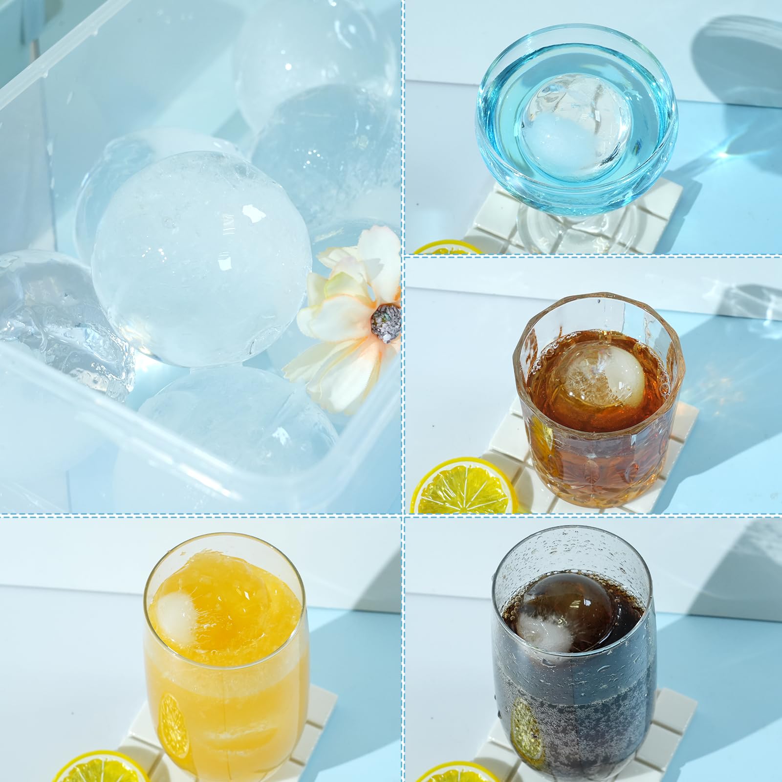 WIBIMEN Large Ice Cube Molds, Big Round Whiskey Ice Cube Trays for Freezer, Easy to Fill & Release, Whiskey Bourbon Cocktail(1.9In*6 Balls- Black/2 Pack)
