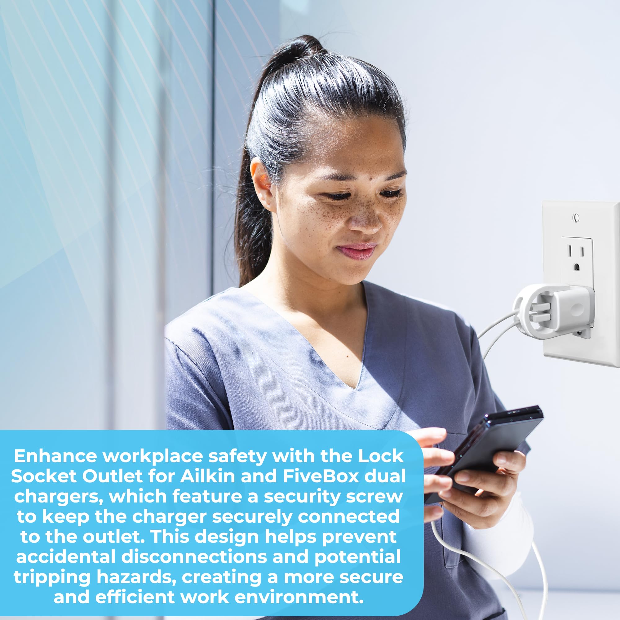 Lock Socket Charger Lock for Ailkin Dual Chargers Anti-Theft & Tug-Proof Charger Lock System A Safety Device to Prevent Unplugging Simplest Way to Lock Your Charger to Wall Plate via Security Screw