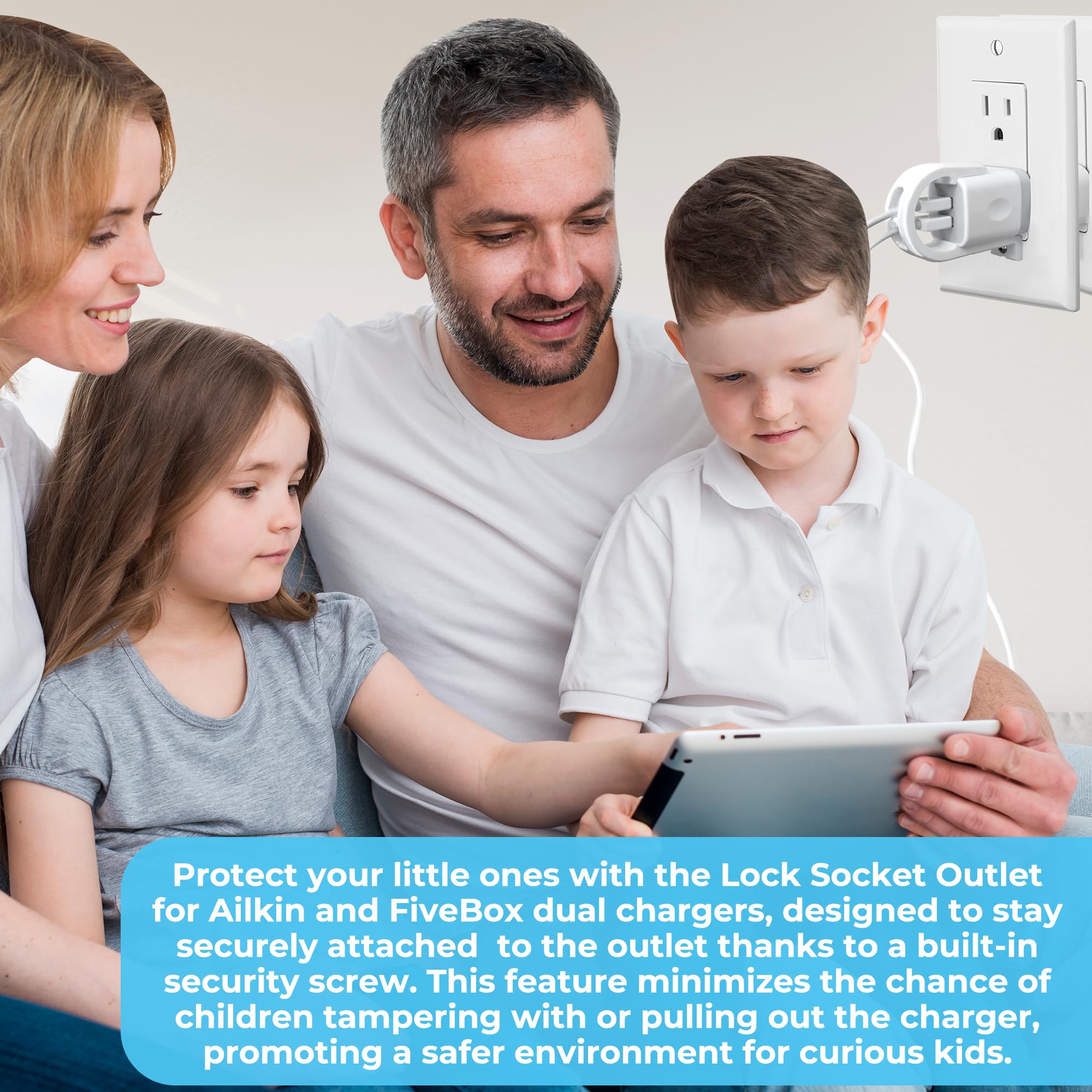 Lock Socket Charger Lock for Ailkin Dual Chargers Anti-Theft & Tug-Proof Charger Lock System A Safety Device to Prevent Unplugging Simplest Way to Lock Your Charger to Wall Plate via Security Screw