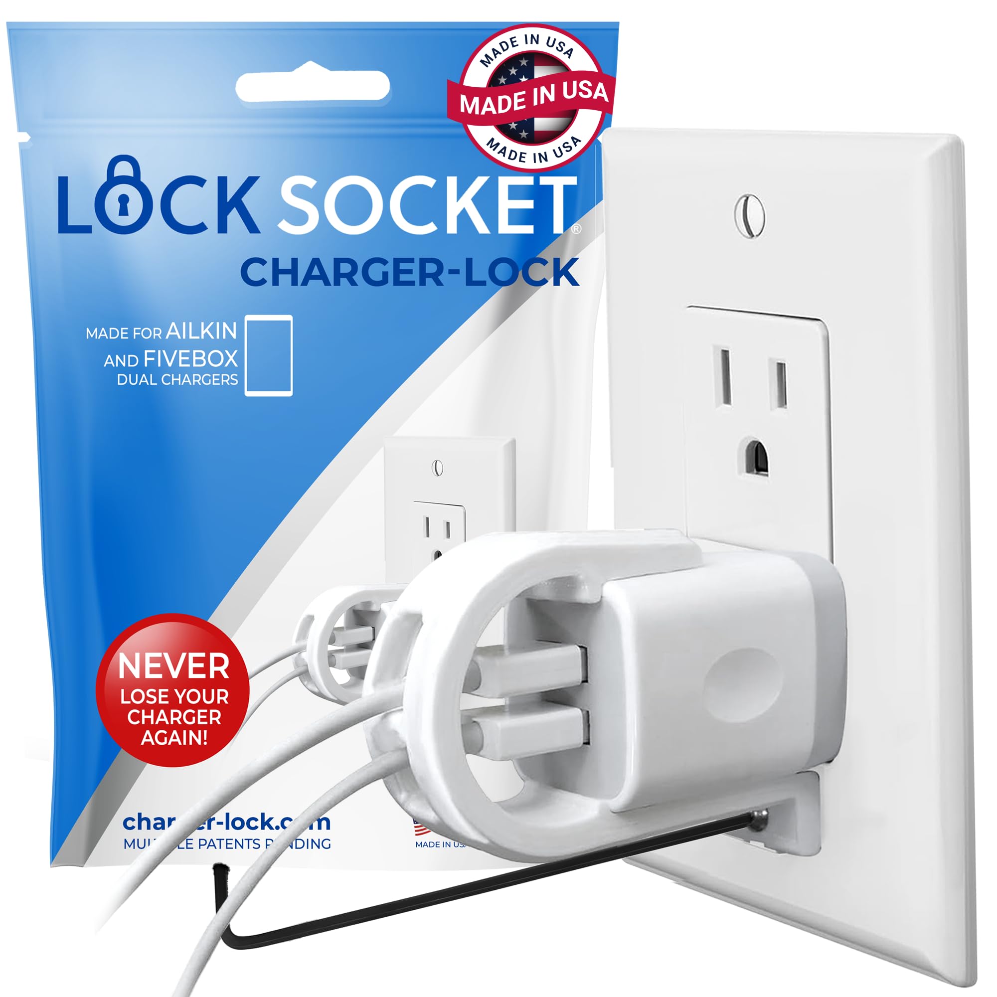 Lock Socket Charger Lock for Ailkin Dual Chargers Anti-Theft & Tug-Proof Charger Lock System A Safety Device to Prevent Unplugging Simplest Way to Lock Your Charger to Wall Plate via Security Screw