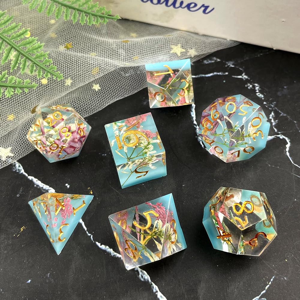 RESINWORLD 7 Piece Sharp Edge Polyhedral Dice Mold, DND Dice Resin Molds for Board Games, Silicone Molds for Resin Dice Making