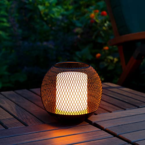 Navaris Outdoor Solar Candles (Set of 2) - LED Candle Lights with Holders - Lantern Lighting with Black Metal Mesh Holder - for Table, Patio, Garden