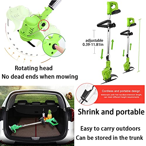 Cordless String Trimmer Electric Weed Eater Battery Powered 24v Weed Wacker 3-in-1 Cutting Tool 17 Blades Lawn Trimmer Edger Height Adjustable Low Noise Brush Cutter for Lawn, Yard, Garden, Bush