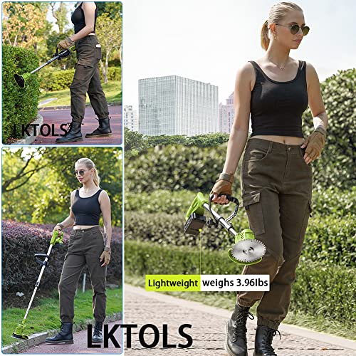 Cordless String Trimmer Electric Weed Eater Battery Powered 24v Weed Wacker 3-in-1 Cutting Tool 17 Blades Lawn Trimmer Edger Height Adjustable Low Noise Brush Cutter for Lawn, Yard, Garden, Bush