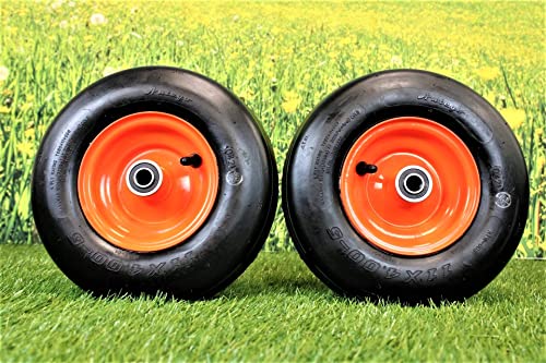 (Set of 2) 11x4.00-5 Tires & 5.25 Kubota Orange Wheels 4 Ply for Lawn & Garden Mower