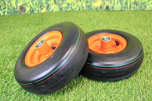 (Set of 2) 11x4.00-5 Tires & 5.25 Kubota Orange Wheels 4 Ply for Lawn & Garden Mower