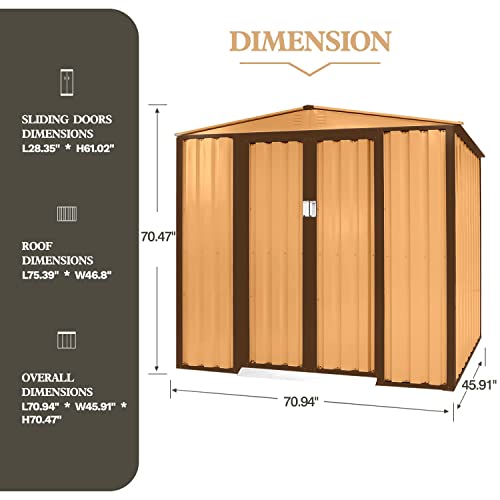 Patiomore 4×6 FT Outdoor Storage Shed Tool House Garden Steel Shed Walk-in Yellow 4x6FT