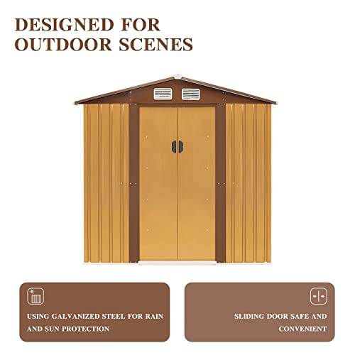 Patiomore 4×6 FT Outdoor Storage Shed Tool House Garden Steel Shed Walk-in Yellow 4x6FT