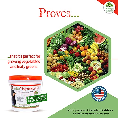 Eden Vegetables & Leafy Greens Organic Enriched Fertilizer (5 lb Bucket)-Neem Plant Food 7-7-7 Enriched Formula for Perfect Nitrogen, Phosphorous, and Potassium Balance