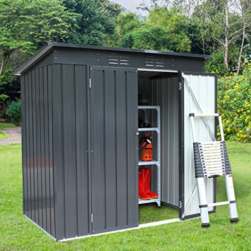 6' x 4' Storage Shed, Black Outdoor Storage Metal Shed with Floor Frame&Lockable Doors,Waterproof Tool Storage Shed for Yard Patio Lawn,Perfect to Store Pool Furniture,Bike,Garbage Can,No Floor