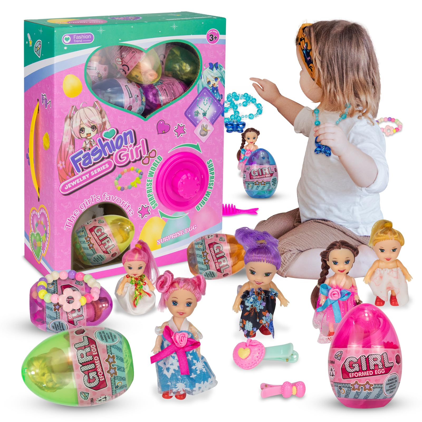 WDSMNAERW Mini vending machine toys, 12 oversized jewelry surprise eggs and 24 limited edition dolls, hatching popular Easter egg hunt toys for boys and girls aged 3-5, toddler birthday playset