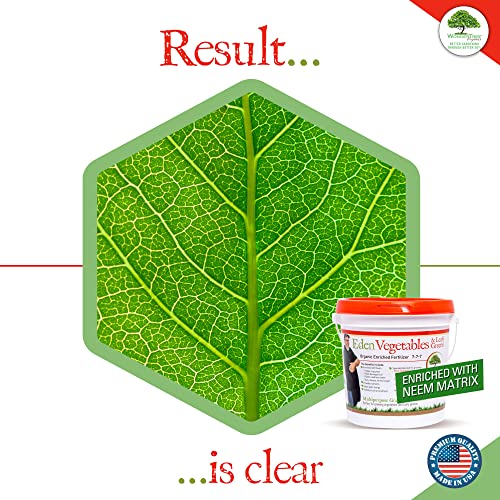 Eden Vegetables & Leafy Greens Organic Enriched Fertilizer (5 lb Bucket)-Neem Plant Food 7-7-7 Enriched Formula for Perfect Nitrogen, Phosphorous, and Potassium Balance