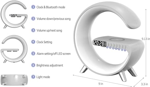 Aimery 4 in 1 Table Lamp,Wireless Charger Atmosphere Lamp,Sunrise Alarm Clock and Bluetooth Speaker Controlled by APP,Dimmable Bedside Lamp,Table lamp for Bedroom Decor,Dorm Decor (Black)