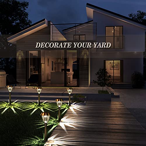 SOLATINO Solar Pathway Lights Outdoor Waterproof 6 Pack Solar Powered Garden Lights Bright Up to 12 Hrs Yard Light LED Landscape Lighting Decorative Copper Stainless Steel Walkway Light, Cold White