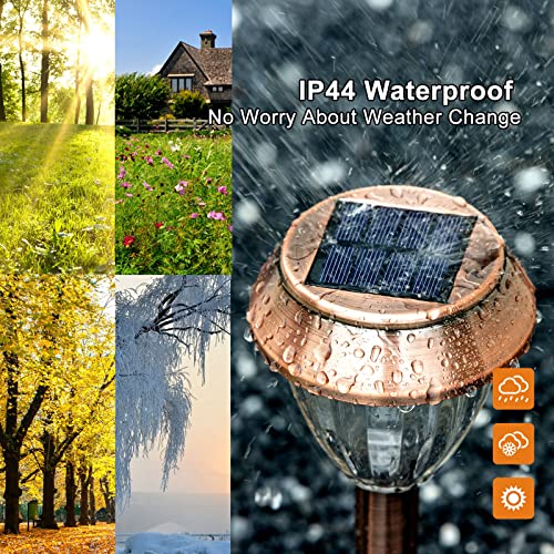 SOLATINO Solar Pathway Lights Outdoor Waterproof 6 Pack Solar Powered Garden Lights Bright Up to 12 Hrs Yard Light LED Landscape Lighting Decorative Copper Stainless Steel Walkway Light, Cold White