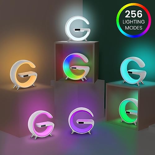 Aimery 4 in 1 Table Lamp,Wireless Charger Atmosphere Lamp,Sunrise Alarm Clock and Bluetooth Speaker Controlled by APP,Dimmable Bedside Lamp,Table lamp for Bedroom Decor,Dorm Decor (Black)