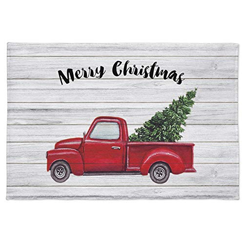 Winter Christmas Farm Red Truck Xmas Tree Bath Mat,Bathroom Non-Slip Absorbent Rug,Bathroom Decor Microfiber Memory Foam Soft Rug Bath Mat Doormat 16x24Inch