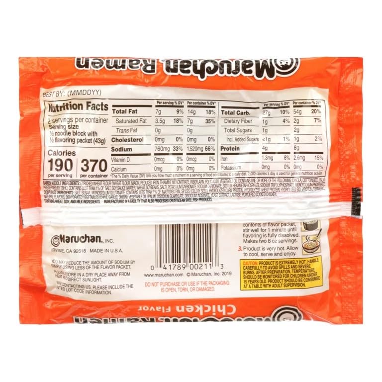 Maruchan Chicken Ramen Flavor Noodle Soup Cooks in 3 minutes, 3 Ounce Packages, 6 total packages (Packaged by Renegade Dimensions)