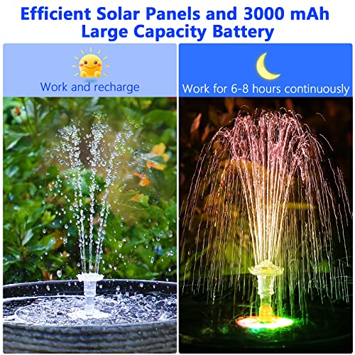 AISITIN 5.5W LED Solar Fountain Pump with LED Light, New Upgraded 3000mAh Storage Battery with 16 Nozzles Solar Bird Bath Fountains for Garden, Bird Bath, Pond, Swimming Pool