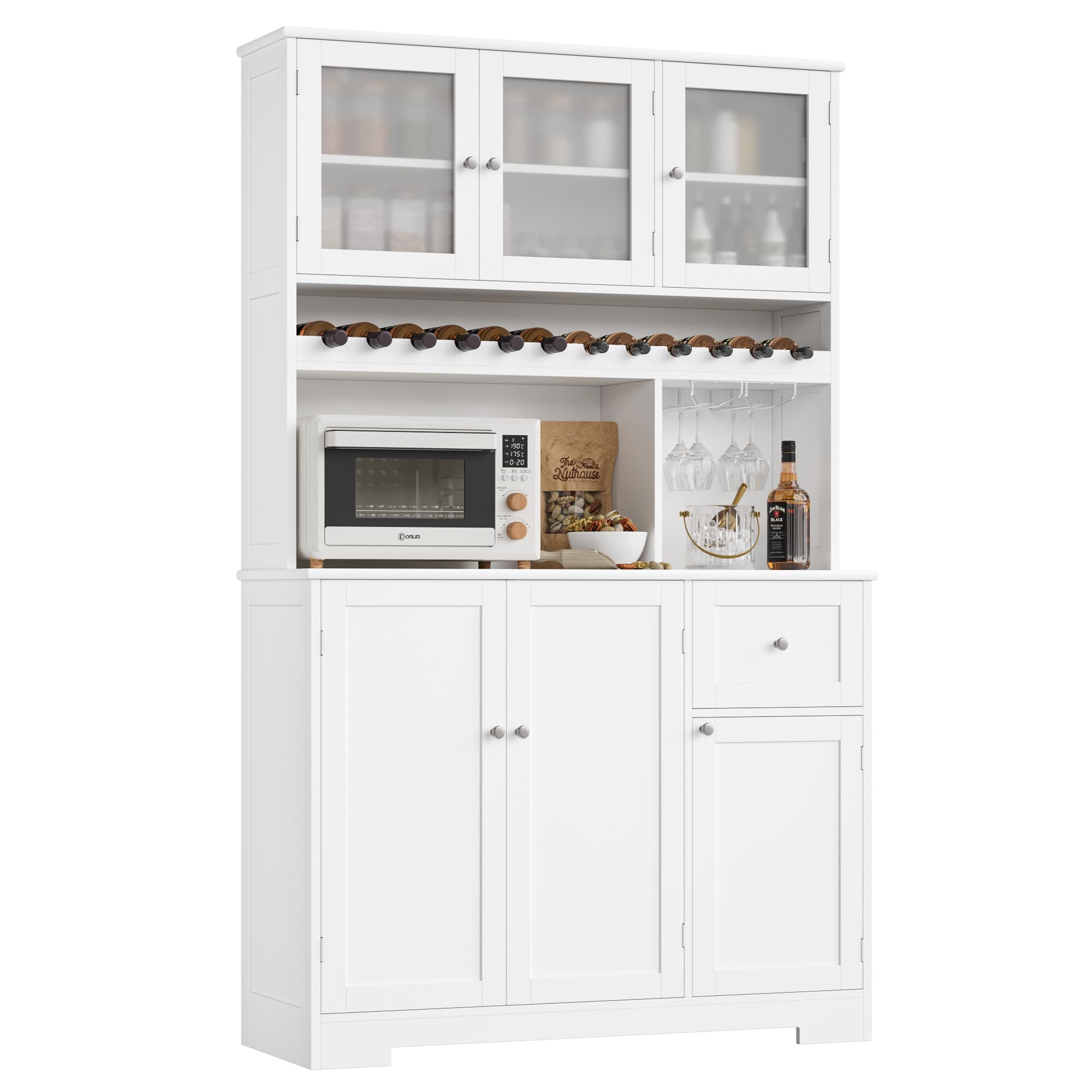 BOTLOG 71" Kitchen Pantry Cabinet, Kitchen Hutch with Microwave Stand, Buffet Cabinet with Hutch, Drawers, Large Countertop for Dining Room, Home Bar (41" W, White)