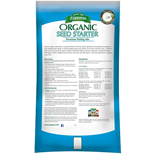 Espoma Organic Seed Starter Premium Potting Soil Mix - All Natural & Organic Seed Starting Mix with Mycorrhizae. For Organic Gardening, 16 qt, Pack of 1