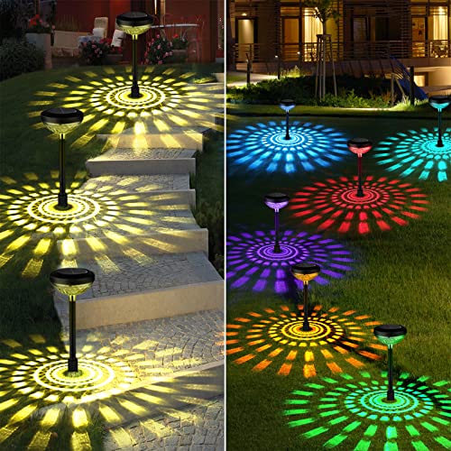 Akavdou Solar Pathway Lights 2 Pack, Color Changing/Warm White LED Solar Lights Outdoor Waterproof 2 Modes Solar Powered Sidewalk Path Lights Solar Garden Lights for Yard Lawn Decorative