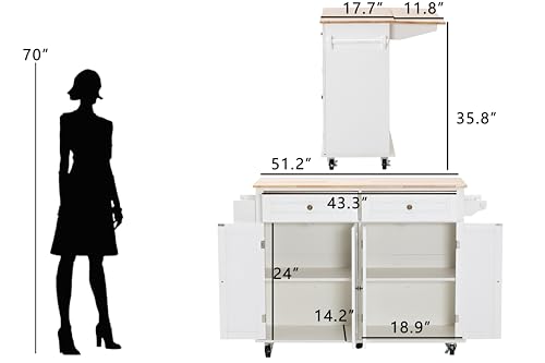 Alorksi Rolling Kitchen Island with Drop Leaf, Mobile Kitchen Carts on Wheel with Storage Cabinet, Drop Leaf Island Table for Kitchen with Towel Rack and Drawer, White