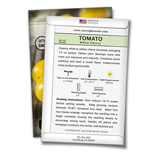 Sow Right Seeds - White Cherry Tomato Seed for Planting - Non-GMO Heirloom Packet with Instructions to Plant a Home Vegetable Garden