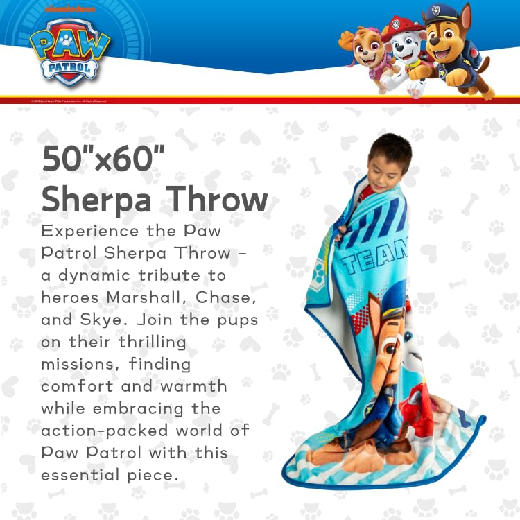 Franco Paw Patrol Kids Bedding Soft Plush Sherpa Blanket Throw, 50 in x 60 in, (Officially Licensed Product)