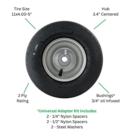 MARASTAR 20402-2pk 11x4.00-5 Smooth Universal Mower Tire Assembly 20402, Black
