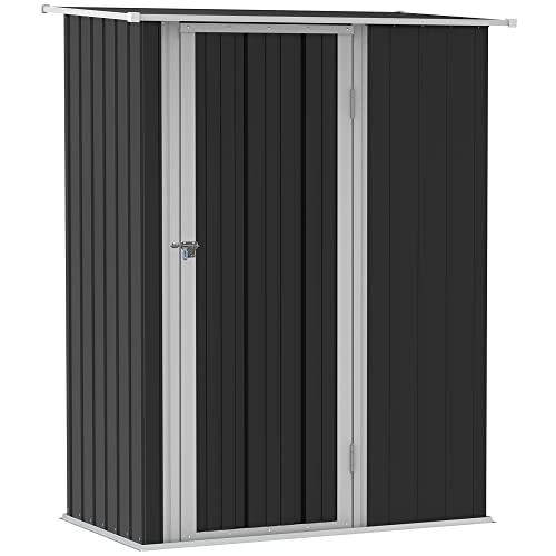 Outsunny 5' x 3' Metal Outdoor Storage Shed, Garden Tool House Cabinet with Lockable Door for Backyard, Patio, Lawn, Garage, Gray