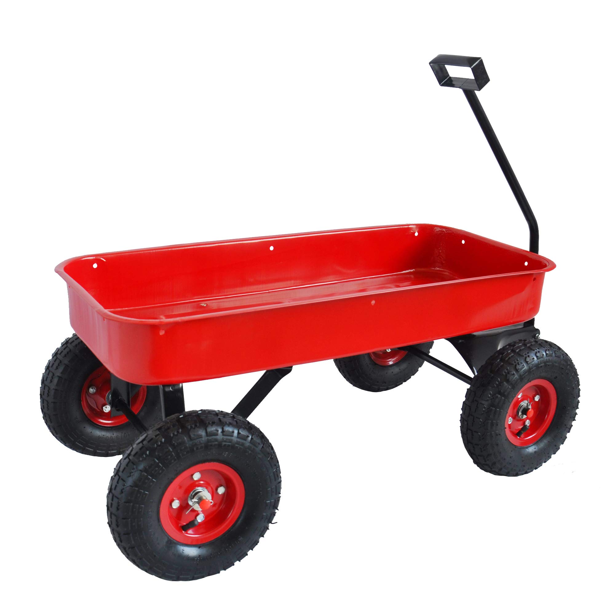 Heavy Duty Kid Wagons for Kids All Terrain Wagon Removable Wooden Wagons, Folding Wagons for Kids Gift, Christmas, Halloween, Back to School (Red)