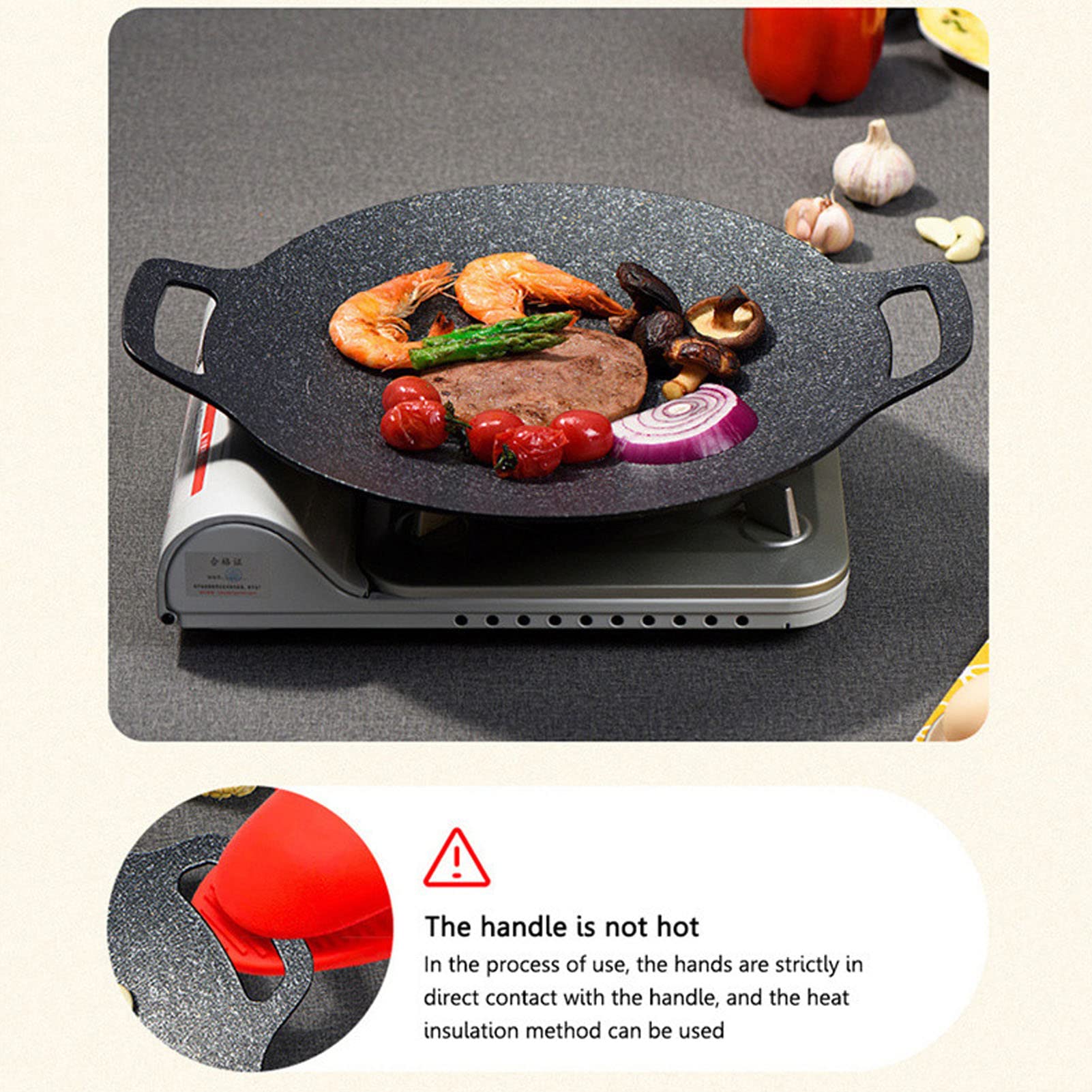 Korean BBQ Grill Pan, Round BBQ Griddle with Nonstick 6-Layer Coating, Aluminum Korean Grill Pan with Double Handles for Indoor or Outdoor Grilling Eggs Pancakes Steaks(30CM)