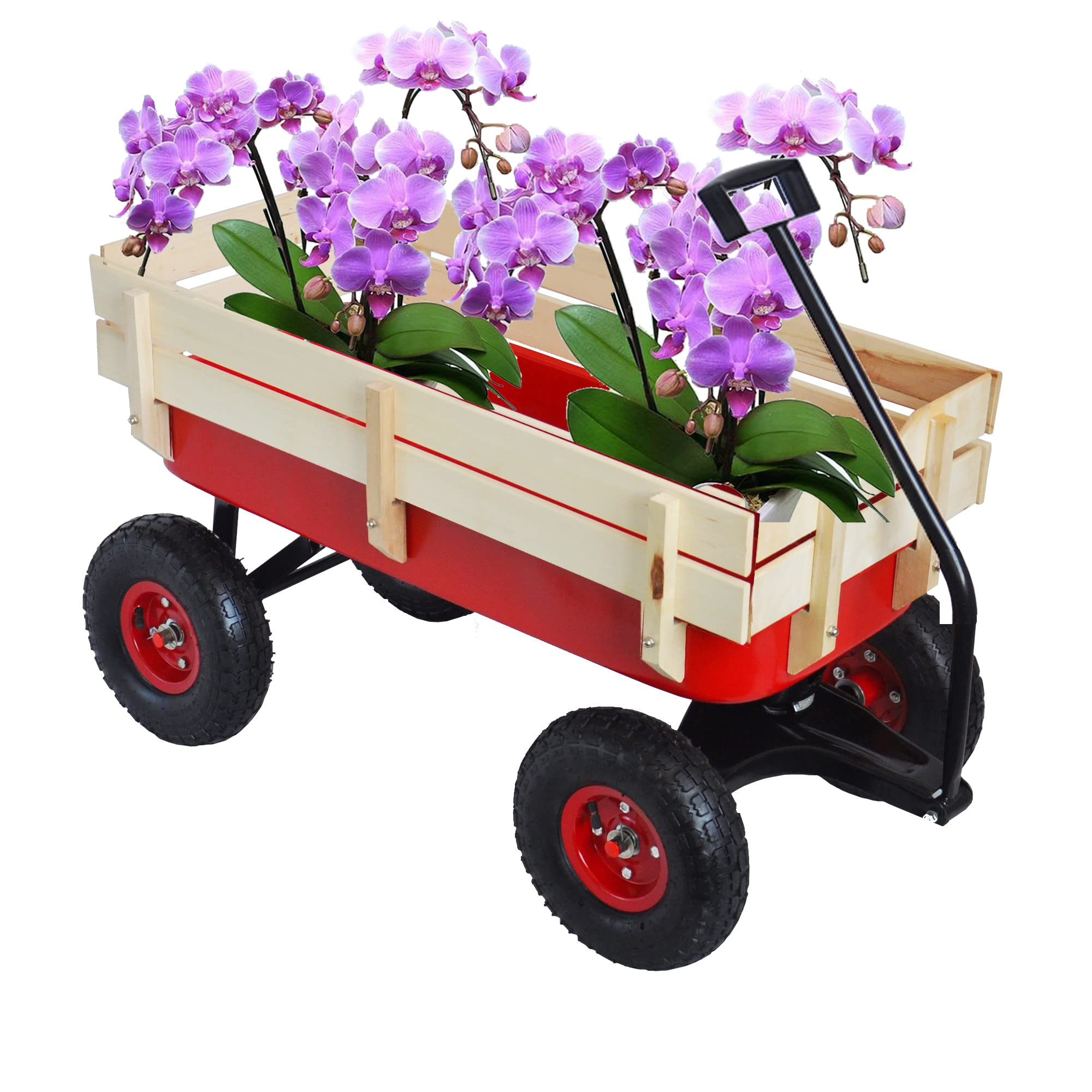 Heavy Duty Kid Wagons for Kids All Terrain Wagon Removable Wooden Wagons, Folding Wagons for Kids Gift, Christmas, Halloween, Back to School (Red)