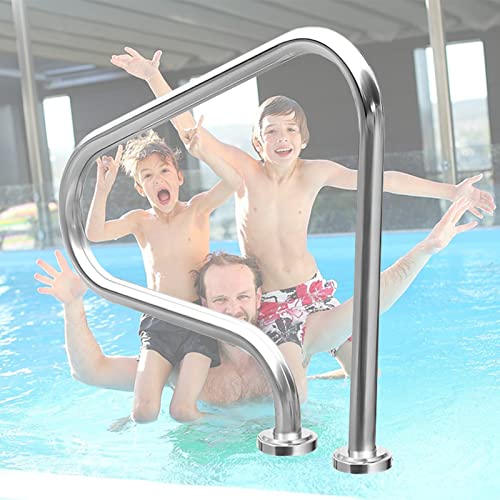 Antourlamm Swimming Pool Handrail for Inground Pool Entry, Silver Stainless Steel Safe Non-Slip Pool Railing, 3-Bend Pool Hand Grab Rail for Garden Backyard Water Parks