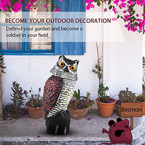 Rolan Owl Decoy Model Used to Scare Birds Away - Flashing Eyes & Frightening Sound Owls for Bird Control
