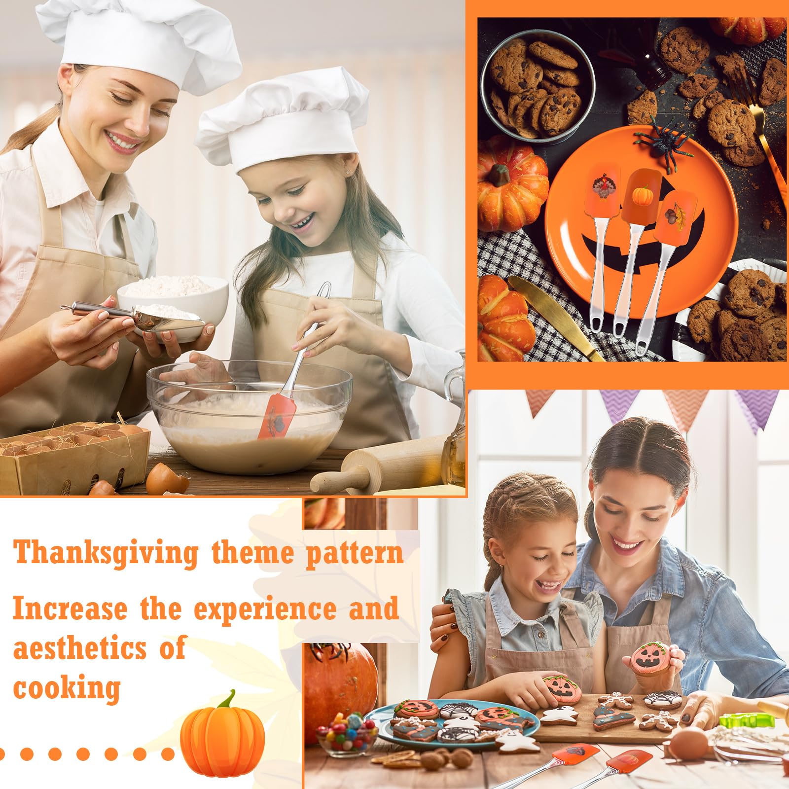 Hushee 6 Pcs Thanksgiving Silicone Spatula Turkey Pattern Holiday Spatulas Heat Resistant Cute Spatula with Plastic Handle Funny Silicone Scraper for Home Party Stir Butter Cream Cooking Utensils