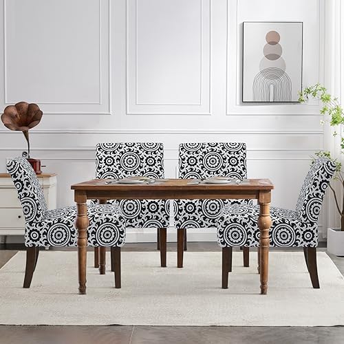 Phoenix Home Parsons Dining Room Chairs, Set of 4, Black Floral