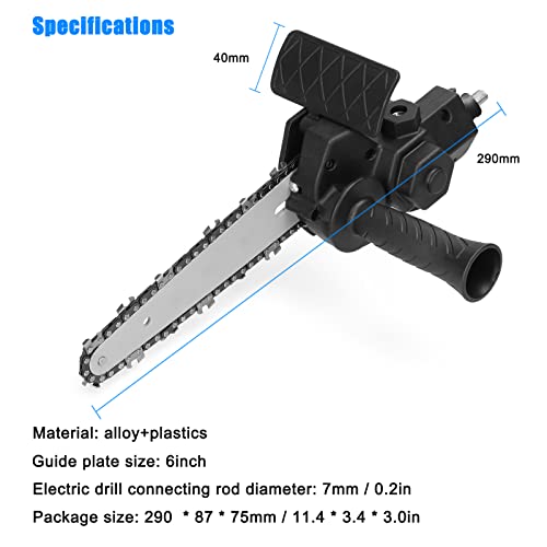 Weytoll Electric Drill Chainsaw, 6 Inch Electric Drill Modified To Electric Chainsaw Drill Attachment, Chain Saw Drill Attachment with Wrench and Chain, for 6-13mm Three-jaw Collet Drill