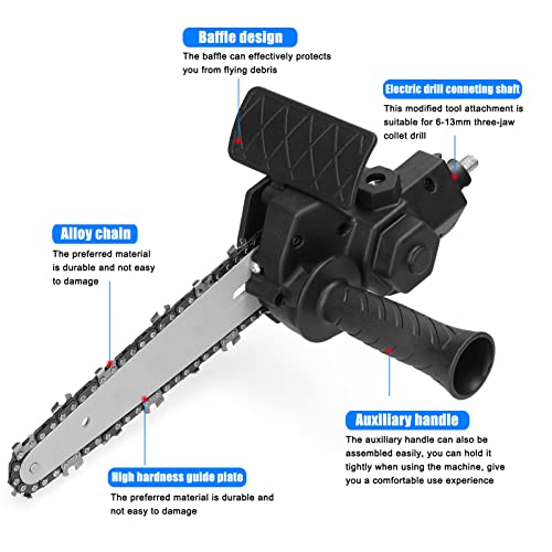 Weytoll Electric Drill Chainsaw, 6 Inch Electric Drill Modified To Electric Chainsaw Drill Attachment, Chain Saw Drill Attachment with Wrench and Chain, for 6-13mm Three-jaw Collet Drill