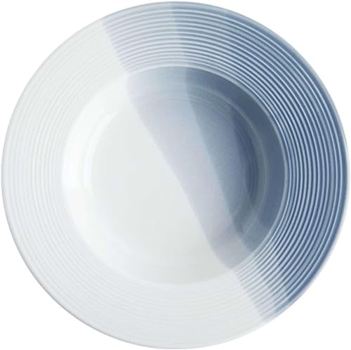 ENESEA Ramen bowl,salad bowl,fruit bowl,ramen bowl,large serving bowls,Large Ceramic Soup Plate with Rim,Large Pasta Salad Bowl,Steak. Microwave and Oven Safe,Dinner Plate-White and blue-23x23x4cm