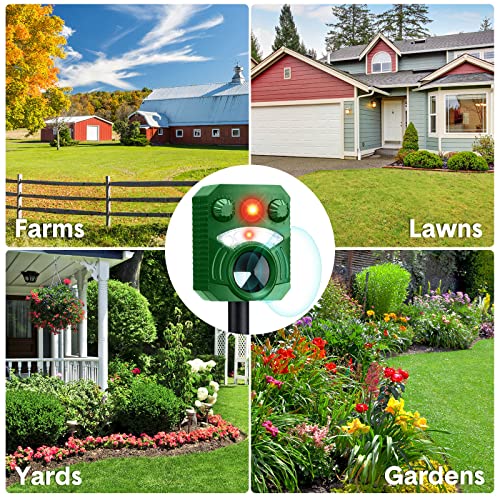 Kittmip 8 Packs Solar Animal Repeller Waterproof Ultrasonic Pest Repellent with Motion Sensor Flashing Light Outdoor Deterrent Devices Garden Yard Farm for Cat Dog Bird Squirrel, Red