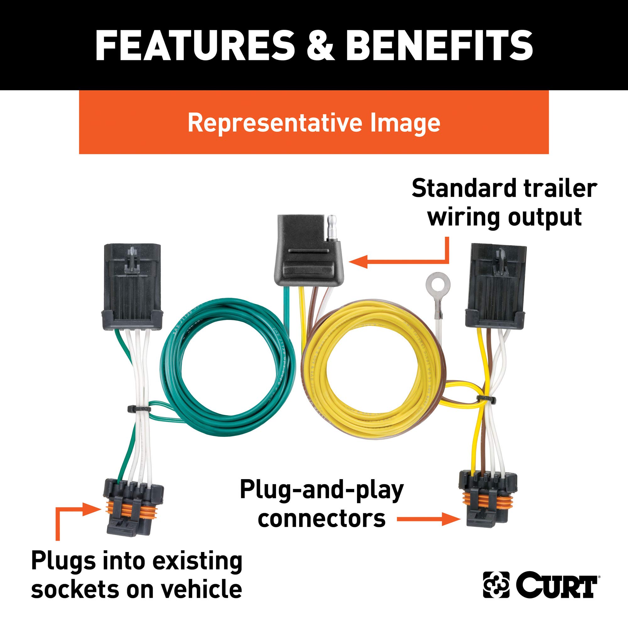 CURT 55338 Vehicle-Side Custom 4-Pin Trailer Wiring Harness, Fits Select Chevrolet G10, G20, G30, GMC G1500, G2500, G3500