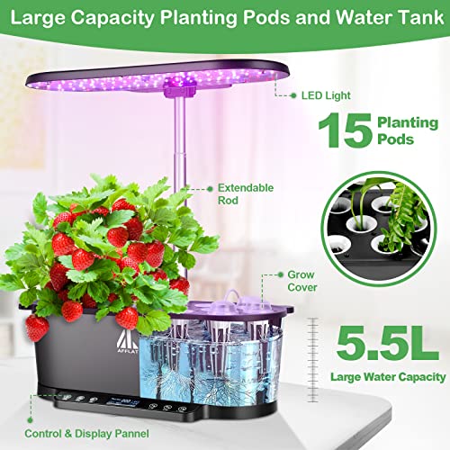 WiFi Smart Garden with 15 Pods,Hydroponic Growing System with Alert and App,Indoor Herb Garden with 30.31 Inches Adjustable Height,Automatic Cycle Timer,Hydroponic Herb Garden Kit for Family Kitchen
