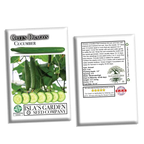 "Green Dragon" Cucumber Seeds for Planting, 50+ Heirloom Seeds Per Packet, (Isla's Garden Seeds), Non GMO Seeds, Botanical Name: Cucumis sativus, 90% Germination Rate