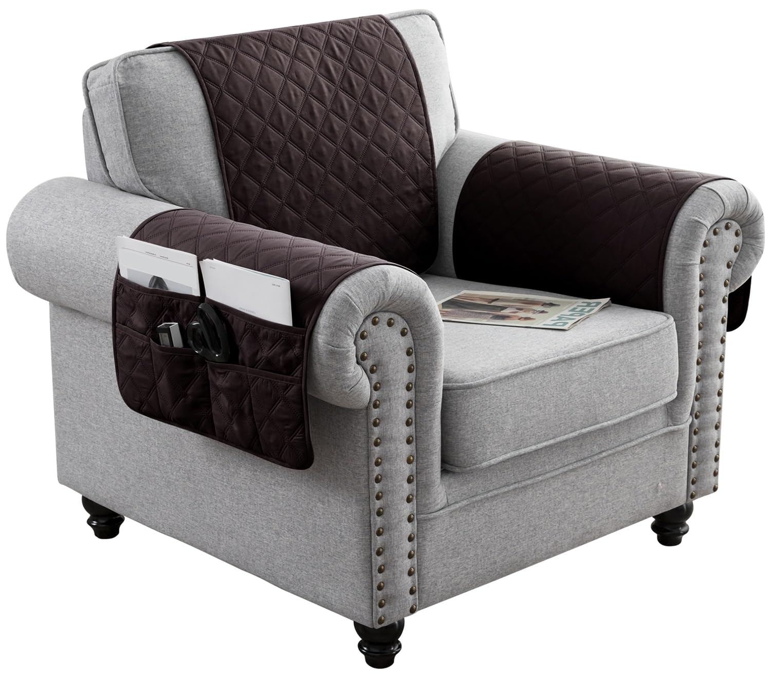 MeRcri Recliner Covers Arm Covers for Recliner Chair with Storage Pockets Headrest Cover for Recliner Chair Armchair Slipcovers for Sofa Recliner Protector 35x18 in (Color : #0012, Size : 3 Seater)