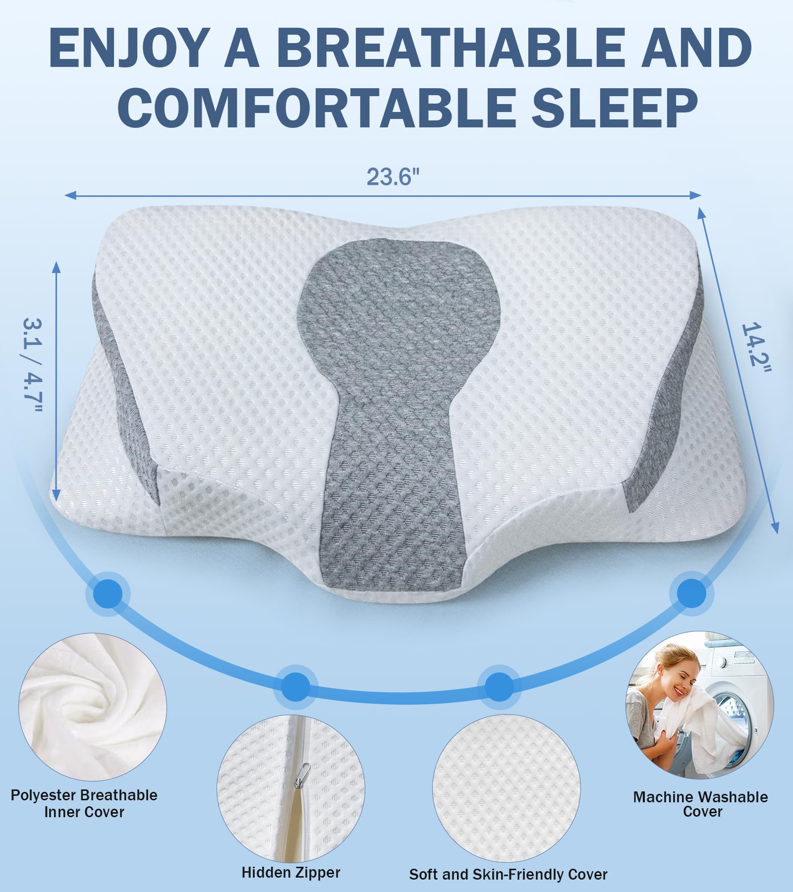 SOUTHVO Cervical Neck Pillow for Pain Relief, Ergonomic Neck Support Pillow Memory Foam Pillows Adjustable Contour Orthopedic Pillow for Side, Back & Stomach Sleeper Head Shoulder Bed Sleep Pillow