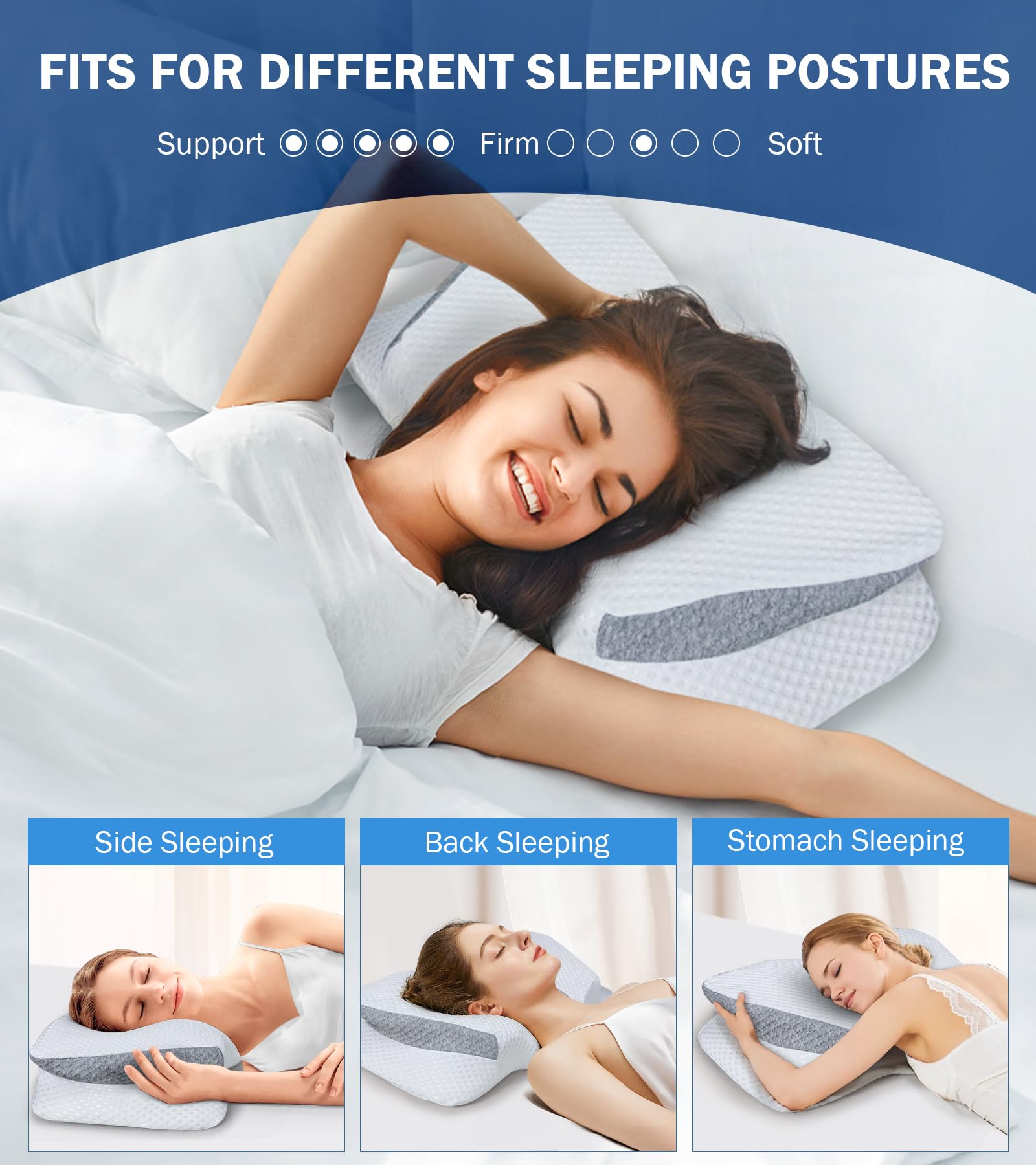 SOUTHVO Cervical Neck Pillow for Pain Relief, Ergonomic Neck Support Pillow Memory Foam Pillows Adjustable Contour Orthopedic Pillow for Side, Back & Stomach Sleeper Head Shoulder Bed Sleep Pillow