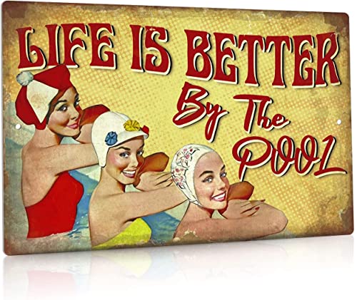 KOOP Three Beauties Swim Metal Tin Signs Blfe Is Better Vintage Metal Poster Home Swimming Pool Bathroom Garden Yard Cafe Wall Decoration 8x12 Inches